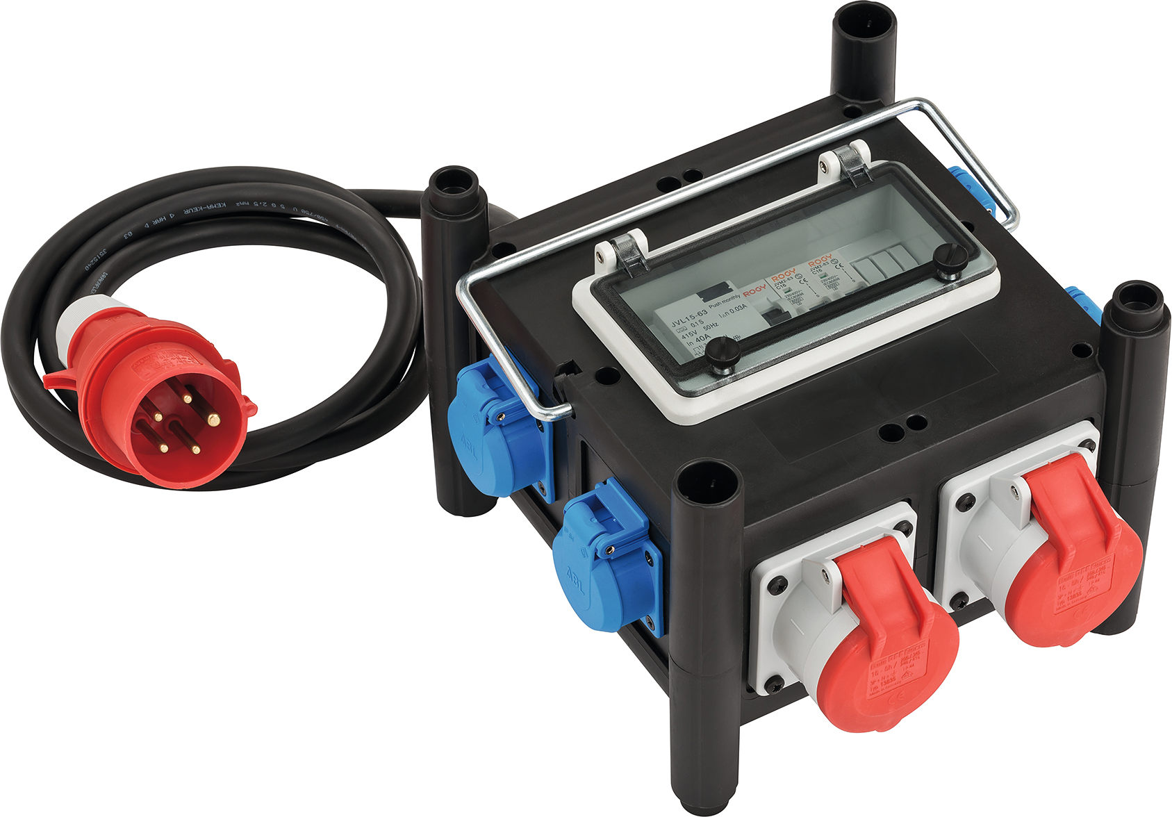 Stromverteiler CEE Außenbereich 2m Kabel IP44 400V/16A 230V/16A mit FI ...